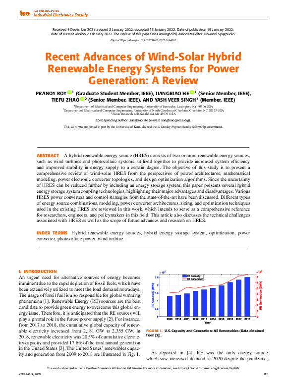 (PDF) Recent Advances of Wind-Solar Hybrid Renewable Energy Systems for ...