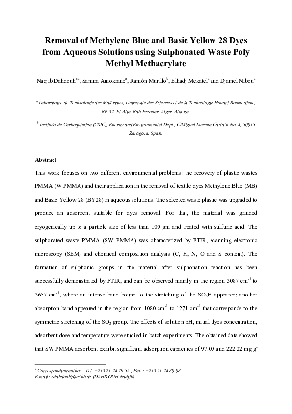 (PDF) Removal of Methylene Blue and Basic Yellow 28 Dyes from Aqueous ...