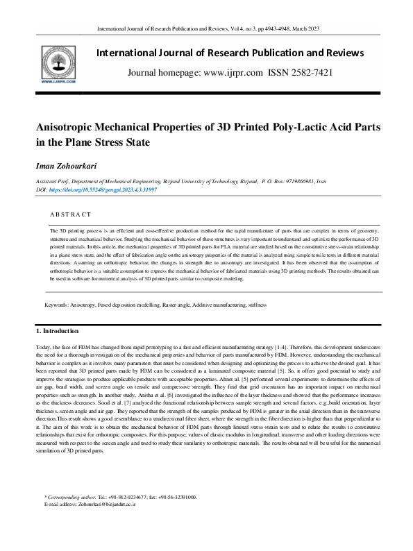 (PDF) Anisotropic Mechanical Properties of 3D Printed Poly-Lactic Acid Parts in the Plane Stress ...