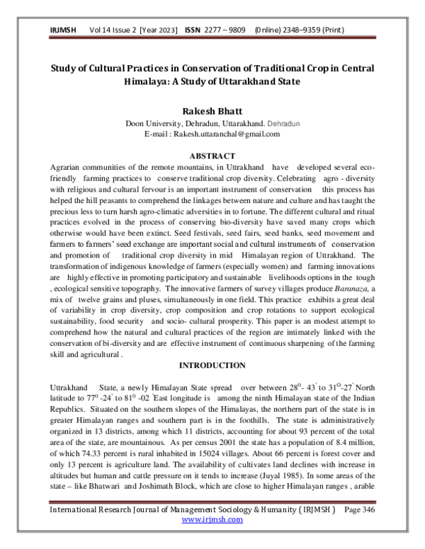 (PDF) Study of Cultural Practices in Conservation of Traditional Crop ...