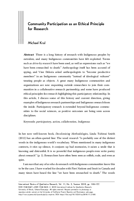 (PDF) Community Participation as an Ethical Principle for Research