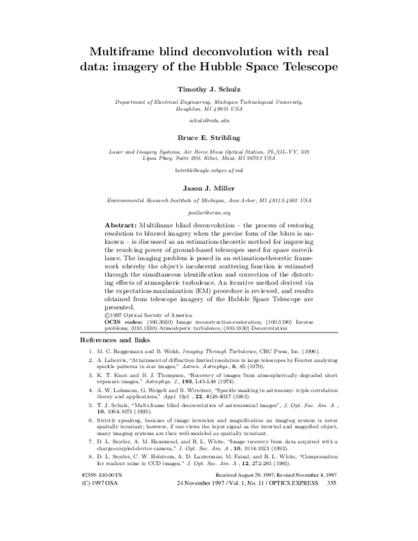 (PDF) Multiframe blind deconvolution with real data: imagery of the Hubble Space Telescope