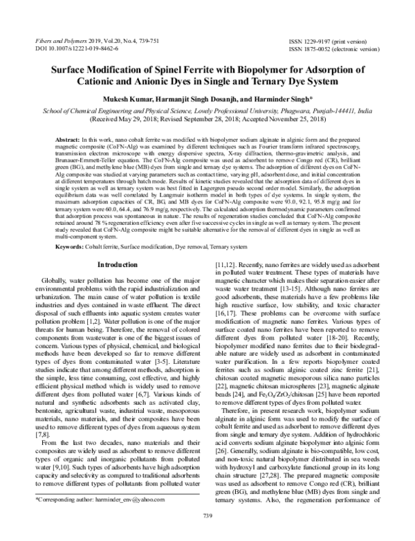 (PDF) Surface Modification of Spinel Ferrite with Biopolymer for ...