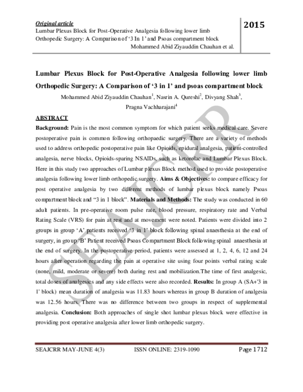 (PDF) Lumbar Plexus Block for Post-Operative Analgesia following lower ...
