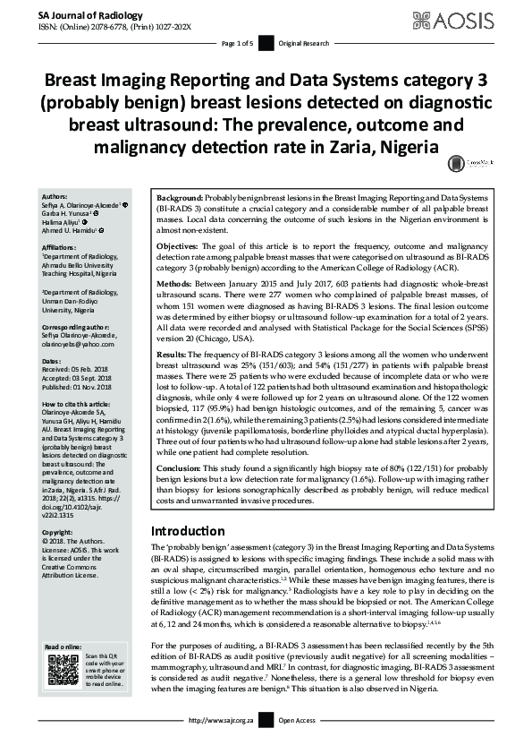 (PDF) Breast Imaging Reporting and Data Systems category 3 (probably ...