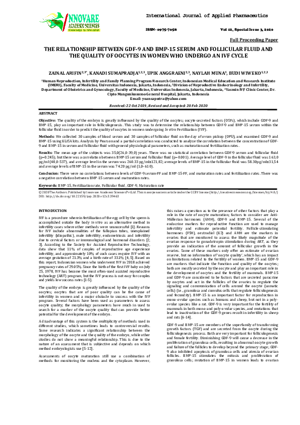 (PDF) Full Proceeding Paper THE RELATIONSHIP BETWEEN GDF-9 AND BMP-15 SERUM AND FOLLICULAR FLUID ...
