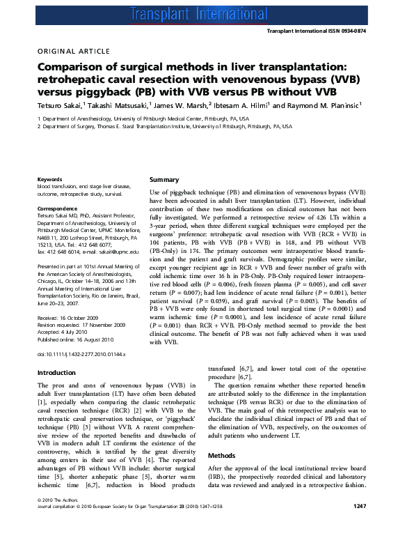 (PDF) Comparison of surgical methods in liver transplantation ...