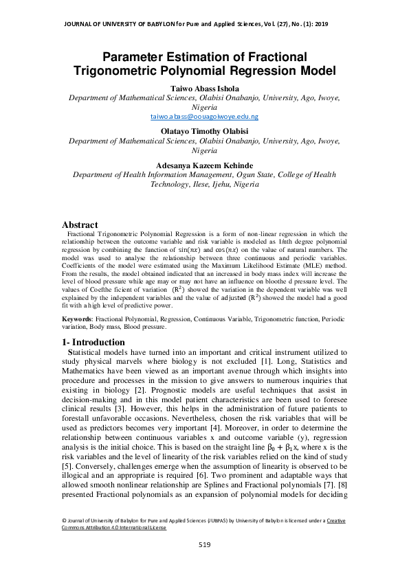 Pdf Parameter Estimation Of Fractional Trigonometric Polynomial