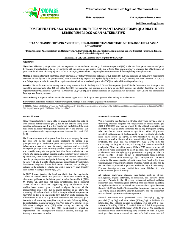 (PDF) Full Proceeding Paper POSTOPERATIVE ANALGESIA IN KIDNEY ...