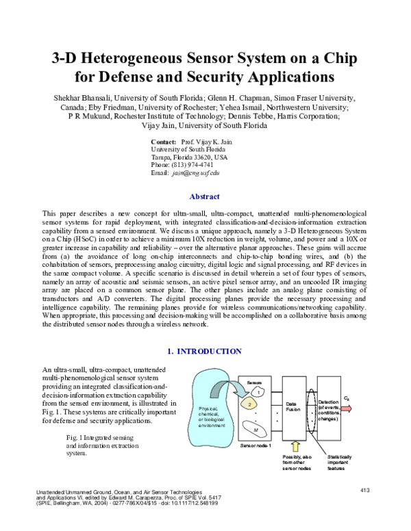 Pdf 3d Heterogeneous Sensor System On A Chip For Defense And Security Applications