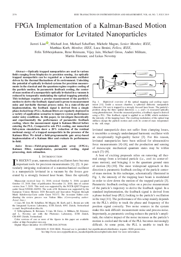 Pdf Fpga Implementation Of A Kalman Based Motion Estimator For Levitated Nanoparticles