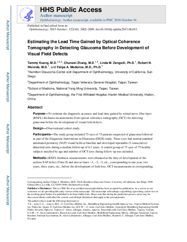 (PDF) Estimating the Lead Time Gained by Optical Coherence Tomography ...