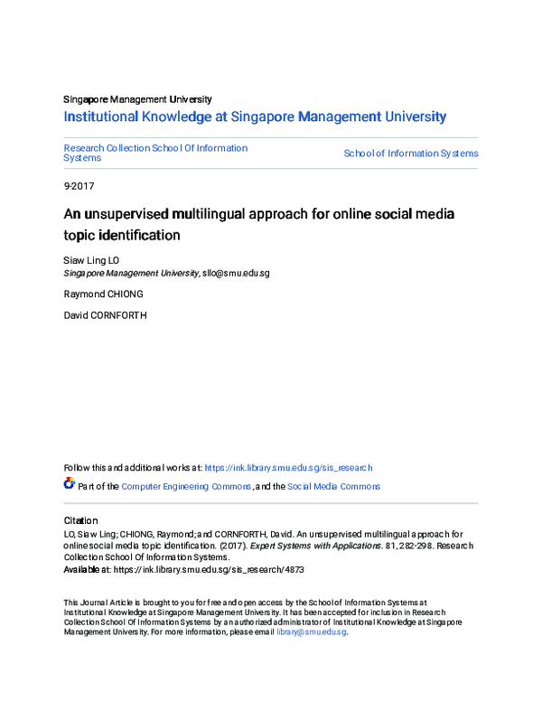 Pdf An Unsupervised Multilingual Approach For Online Social Media Topic Identification