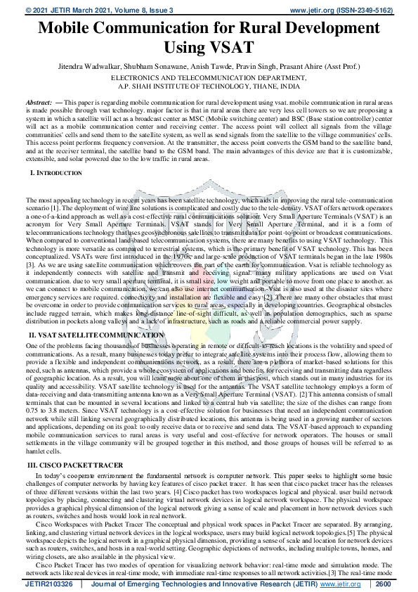 (PDF) Mobile Communication for Rural Development Using VSAT