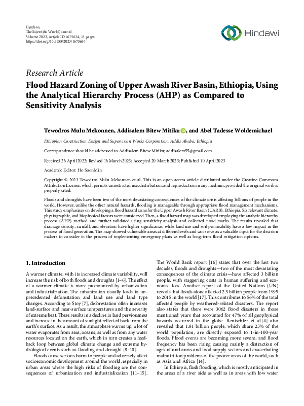 (PDF) Flood Hazard Zoning of Upper Awash River Basin, Ethiopia, Using the Analytical Hierarchy ...