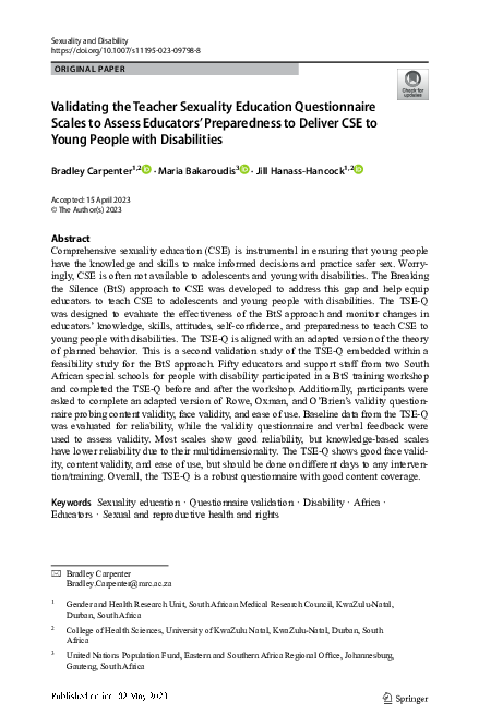 (PDF) Validating the Teacher Sexuality Education Questionnaire Scales ...