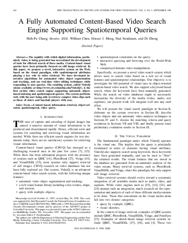 (PDF) A fully automated content-based video search engine supporting spatiotemporal queries ...