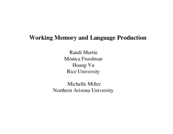 (PDF) Working Memory and Language Production