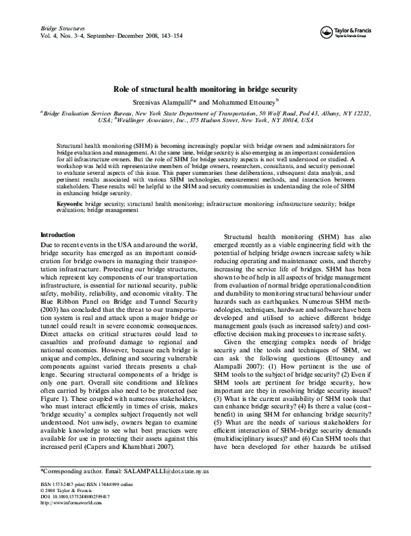 (PDF) Role of structural health monitoring in bridge security