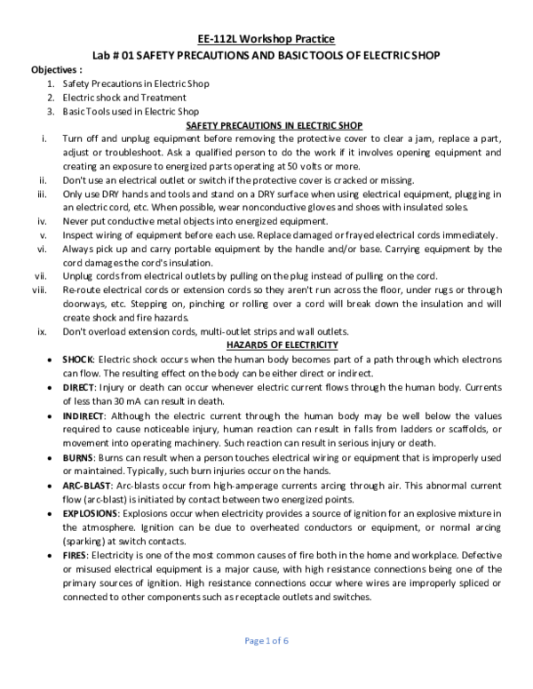 (PDF) EE-112L Workshop Practice Lab Manual