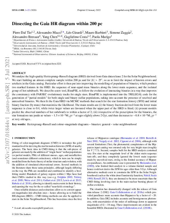 (PDF) Dissecting the Gaia HR diagram within 200 pc