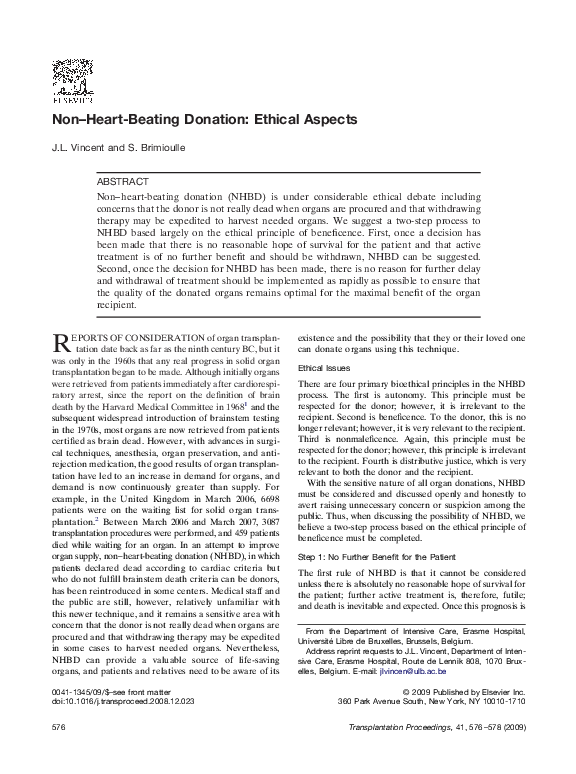 (PDF) Non–Heart-Beating Donation: Ethical Aspects