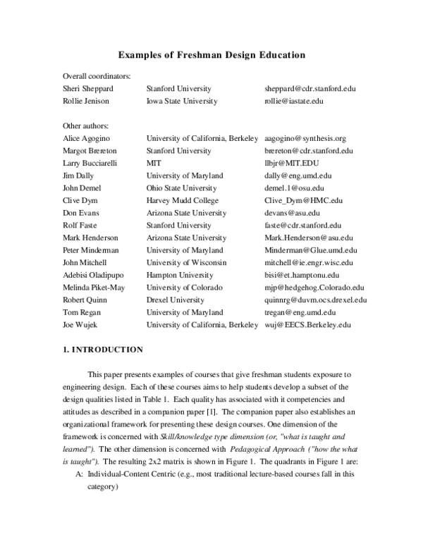 (PDF) Examples of freshman design education