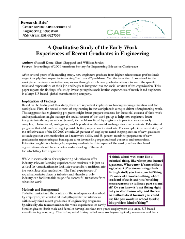(PDF) A Qualitative Study Of The Early Work Experiences Of Recent ...