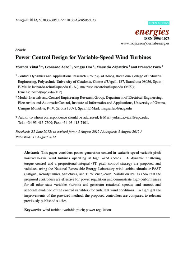 (PDF) Power Control Design for Variable-Speed Wind Turbines
