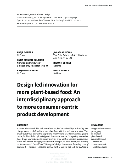 (PDF) Design-led innovation for more plant-based food: An ...