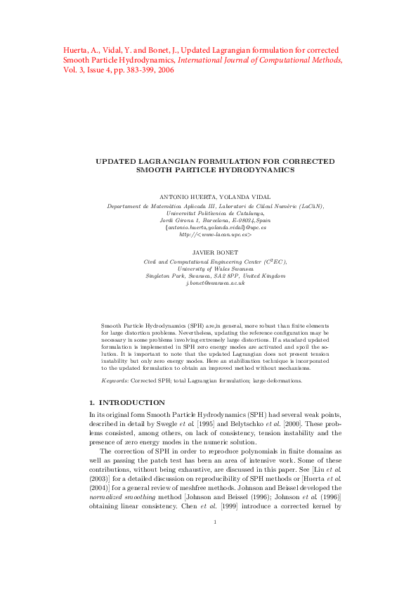 (PDF) Updated Lagrangian Formulation for Corrected Smooth Particle Hydrodynamics