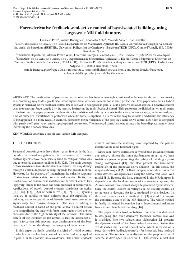 (PDF) Force-derivative feedback semi-active control of base-isolated buildings using large-scale ...