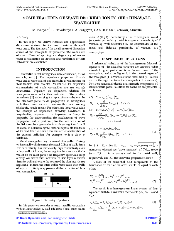 (PDF) Some Features of Wave Distribution in the Thin-Wall Waveguide