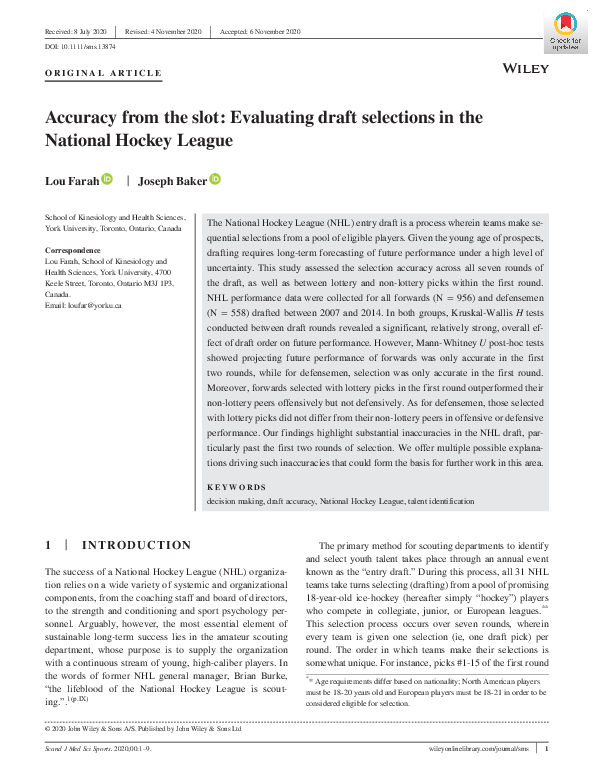 (PDF) Accuracy from the slot: Evaluating draft selections in the ...