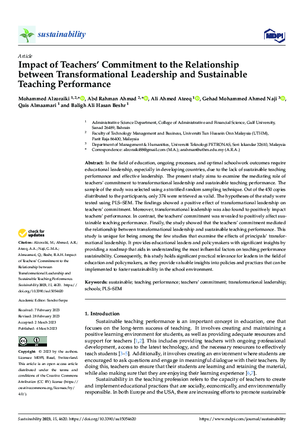 (PDF) Impact of Teachers’ Commitment to the Relationship between ...