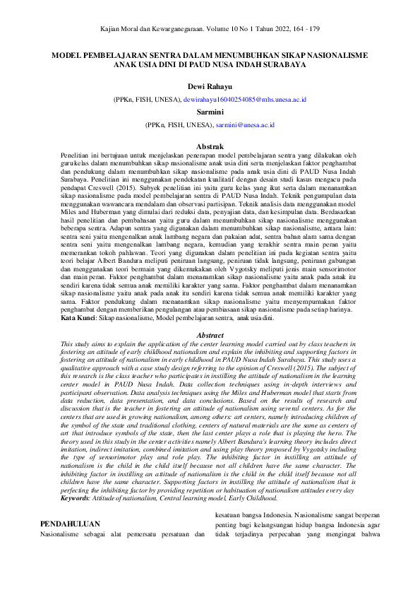 (PDF) Model Pembelajaran Sentra Dalam Menumbuhkan Sikap Nasionalisme ...