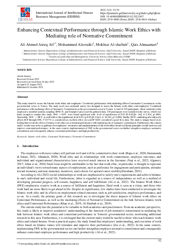 (PDF) Enhancing Contextual Performance through Islamic Work Ethics with ...