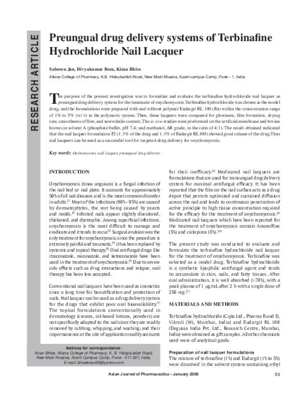 (PDF) Preungual drug delivery systems of Terbinafine Hydrochloride Nail ...