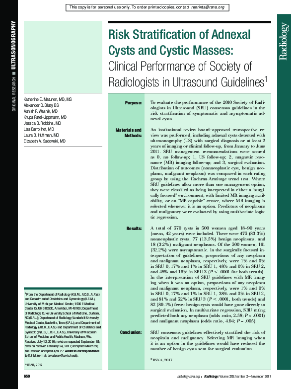 (PDF) Risk Stratification of Adnexal Cysts and Cystic Masses: Clinical ...