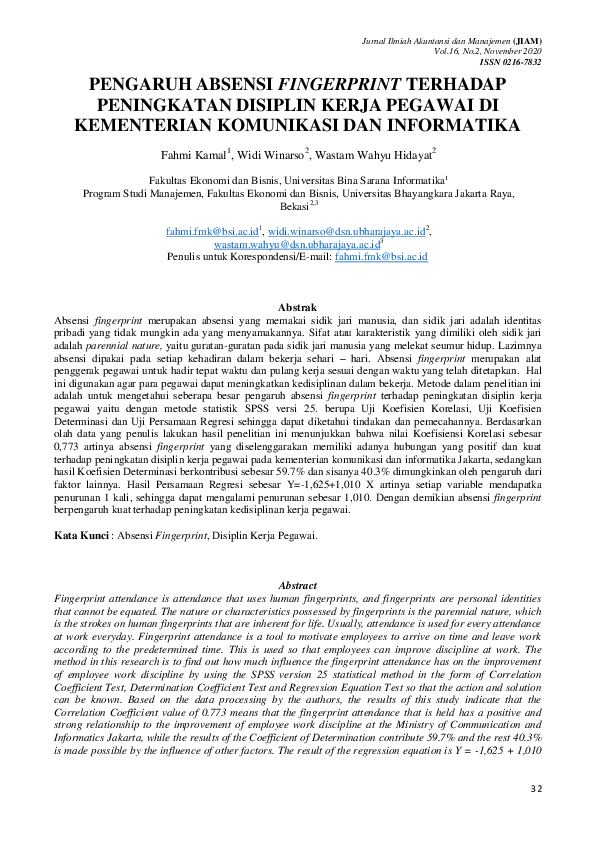 (PDF) Pengaruh Absensi Fingerprint Terhadap Peningkatan Disiplin Kerja Pegawai Pada Kementerian ...