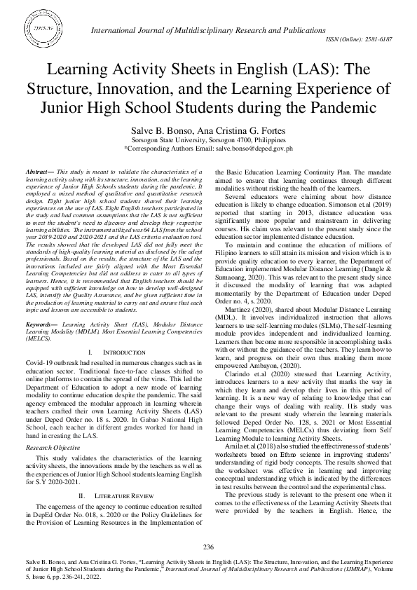 (PDF) Learning Activity Sheets in English (LAS): The Structure ...