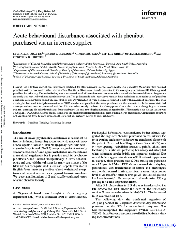 (PDF) Acute behavioural disturbance associated with phenibut purchased ...