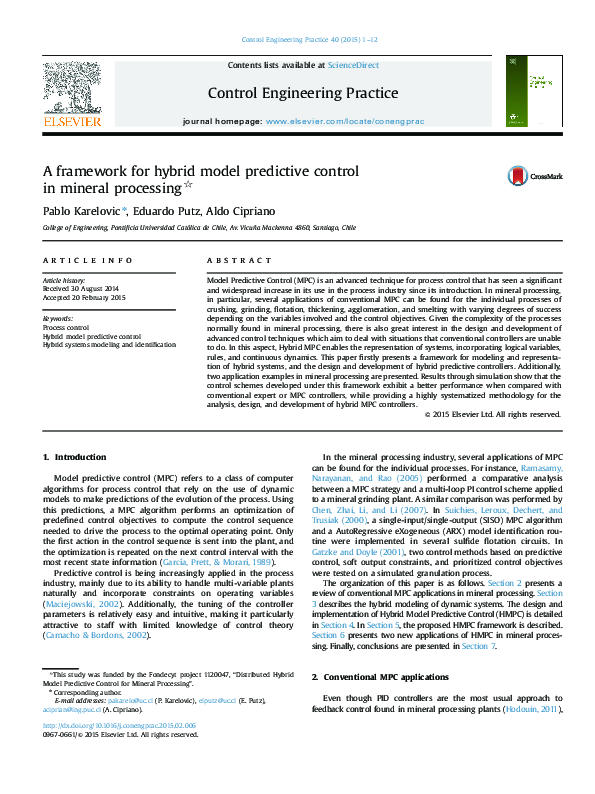 (PDF) A framework for hybrid model predictive control in mineral processing | Eduardo Putz ...
