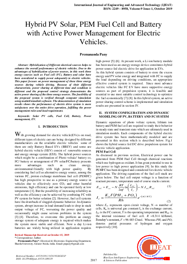 (PDF) Hybrid PV Solar, PEM Fuel Cell and Battery with Active Power ...