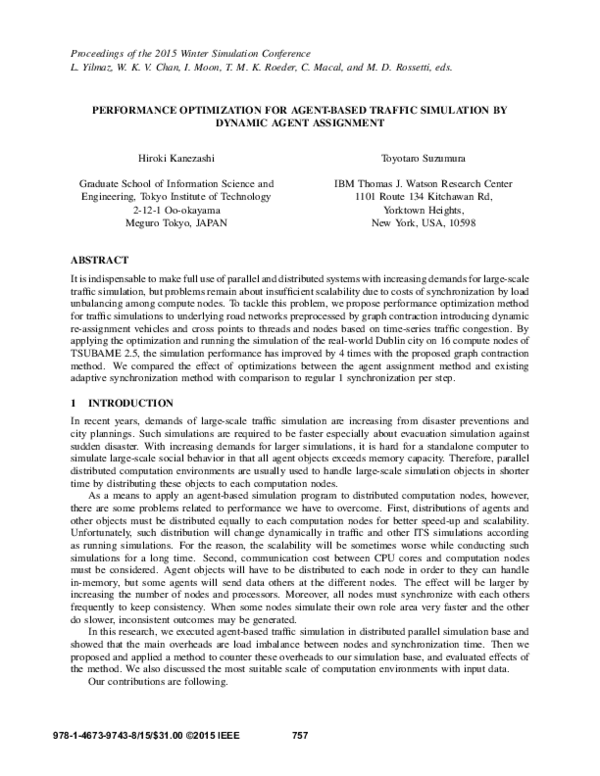 (PDF) Performance optimization for agent-based traffic simulation by dynamic agent assignment ...