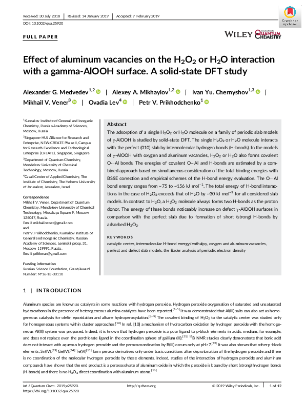 (PDF) Effect of aluminum vacancies on the H 2 O 2 or H 2 O interaction ...