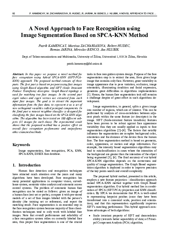 (PDF) A Novel Approach to Face Recognition using Image Segmentation ...