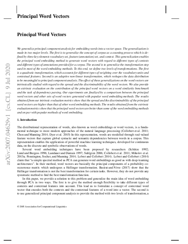 (PDF) Principal Word Vectors