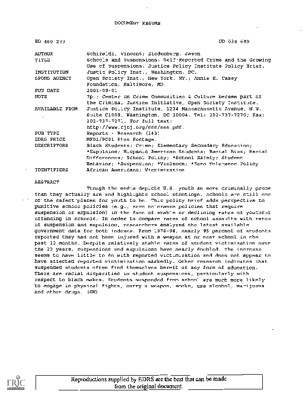 (PDF) Schools and Suspensions: Self-Reported Crime and the Growing Use ...