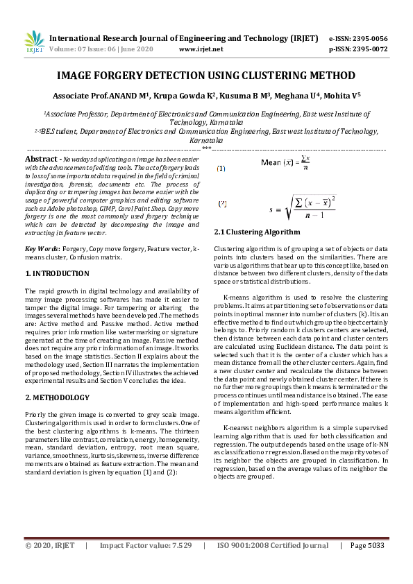 (PDF) Image Forgery Detection Using Clustering Method (PDF) Image Forgery Detection Using Clustering Method